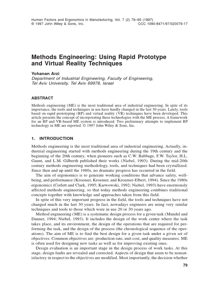 Methods Engineering Using Rapid Prototype and Virtual Reality Techniques | PDF | Virtual Reality ...