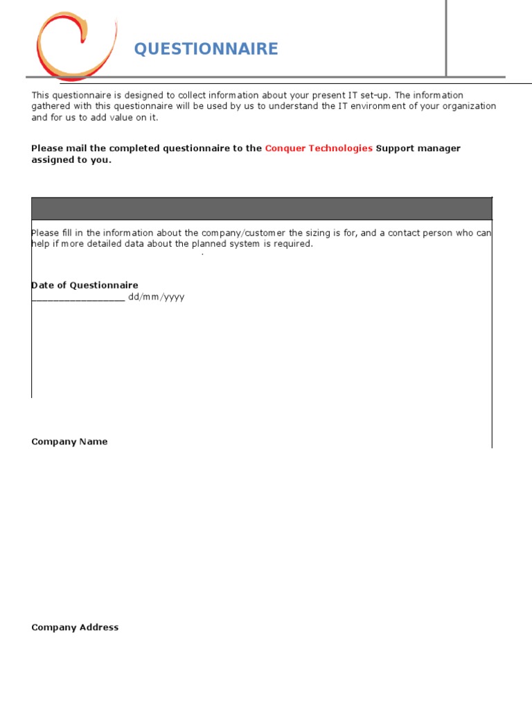 IT Questionnaire | PDF | Backup | Computer Network
