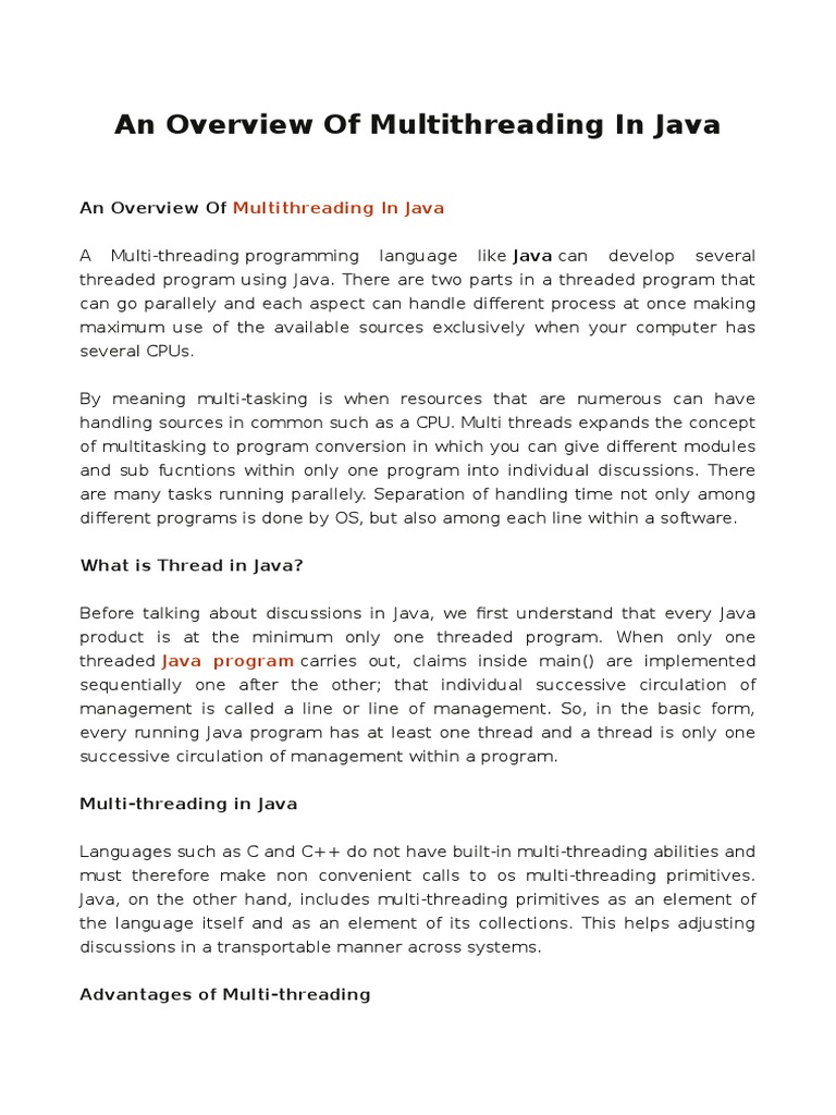 An Overview Of Multithreading In Java Thread Computing Process Computing 3484