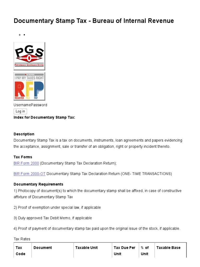 Documentary Stamp Tax - Bureau of Internal Revenue | PDF | Debt | Taxes