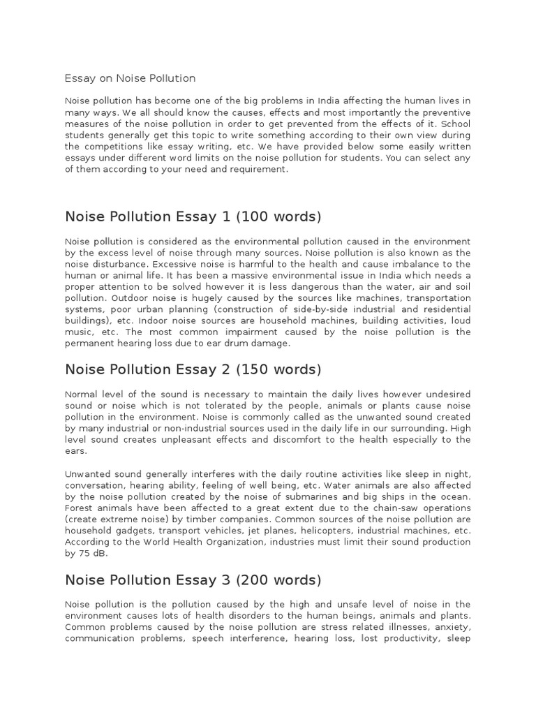 Essay On Noise Pollution | PDF | Air Pollution | Atmosphere Of Earth