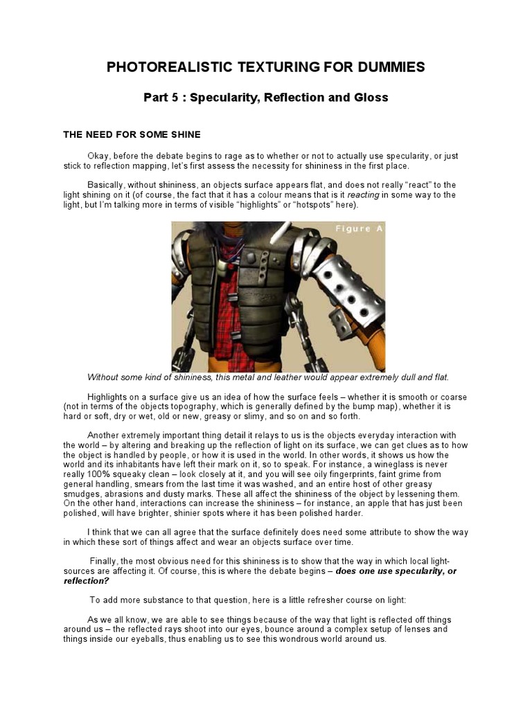 PHOTOREALISTIC TEXTURING FOR DUMMIES - SPECULARITY, REFLECTION AND GLOSS | PDF | Reflection ...