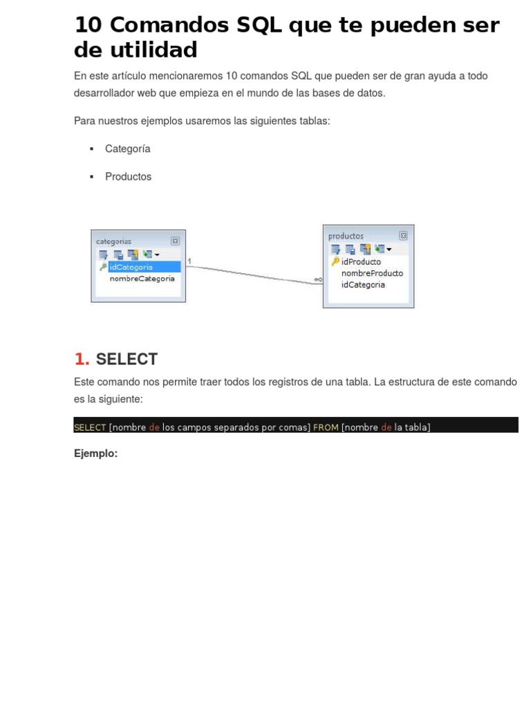 10 Comandos SQL Que Te Pueden Ser de Utilidad | PDF | SQL | Tabla (base ...