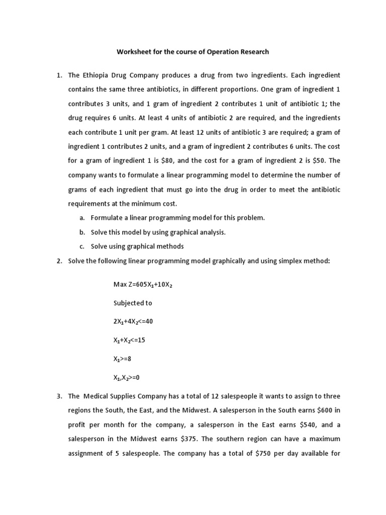 Operation Research Exercise PDF | PDF | Nonlinear Programming | Linear Programming