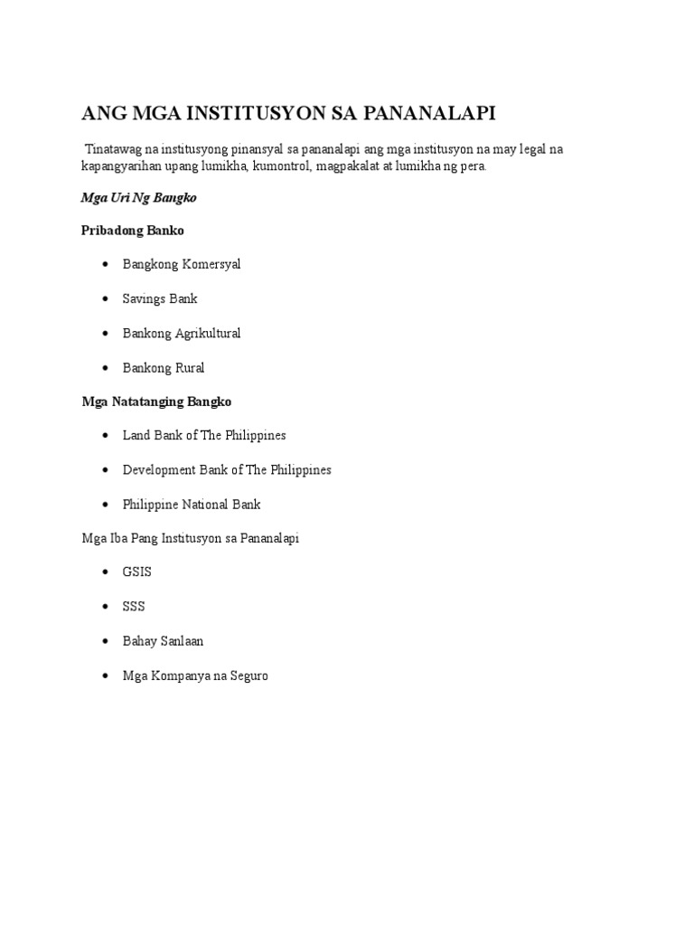 Ang Mga Institusyon Sa | PDF
