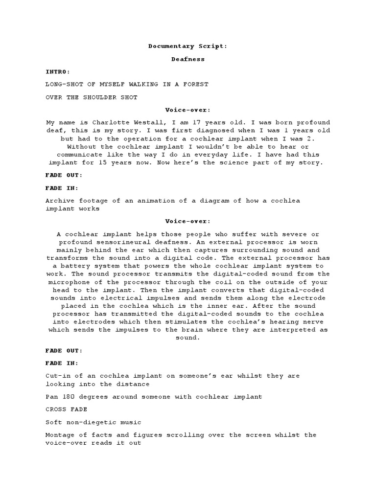 Documentary Script | PDF | Hearing Loss | Hearing