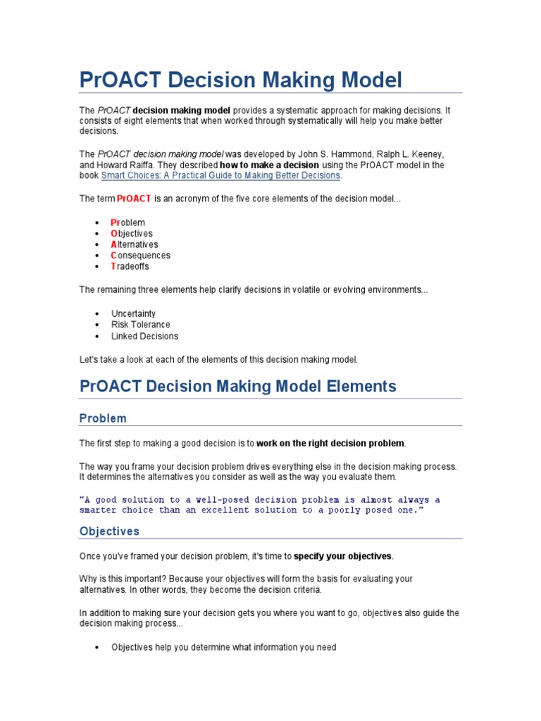 PrOACT Decision Making Model | PDF | Risk Aversion | Risk