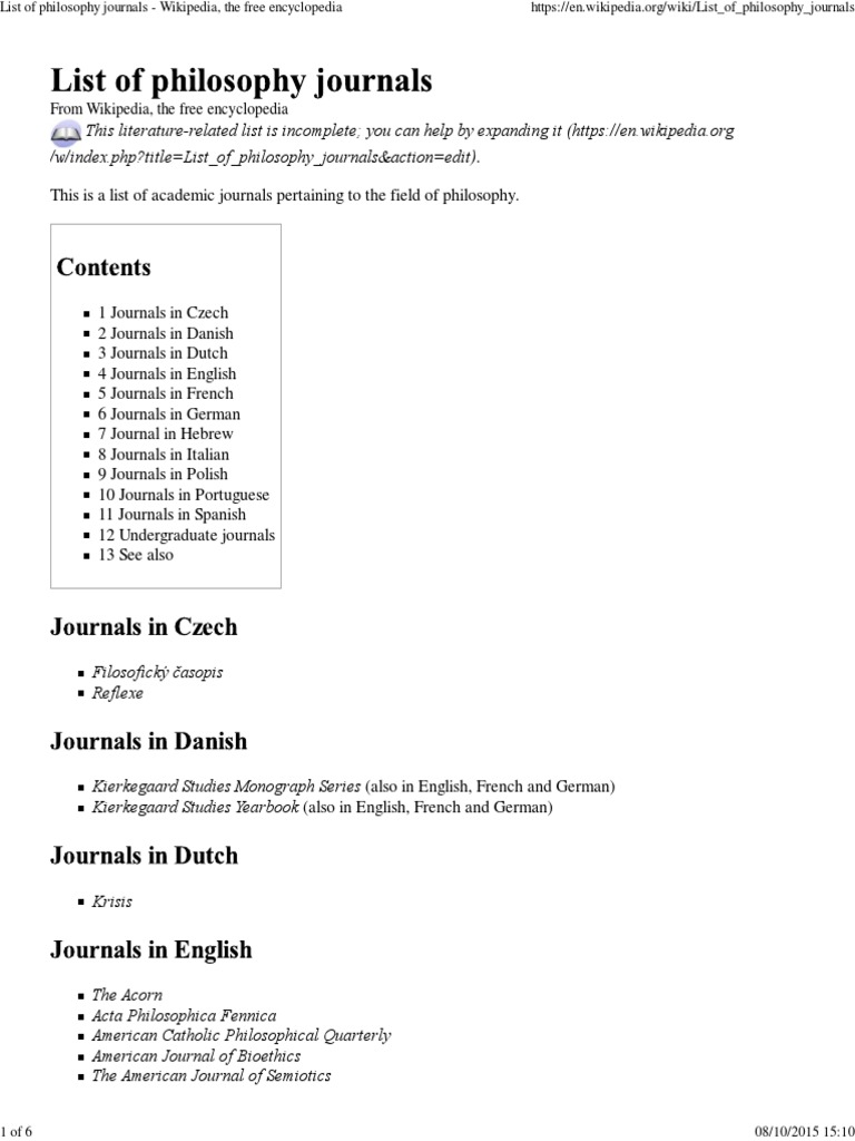 List of Philosophy Journals - Wikipedia, The Free Encyclopedia | PDF ...