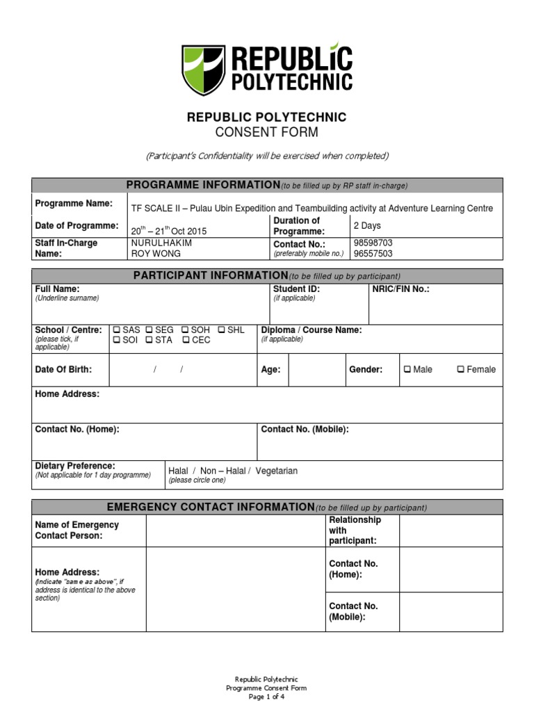 Republic Polytechnic Consent Form | PDF | Penyakit dan Gangguan ...