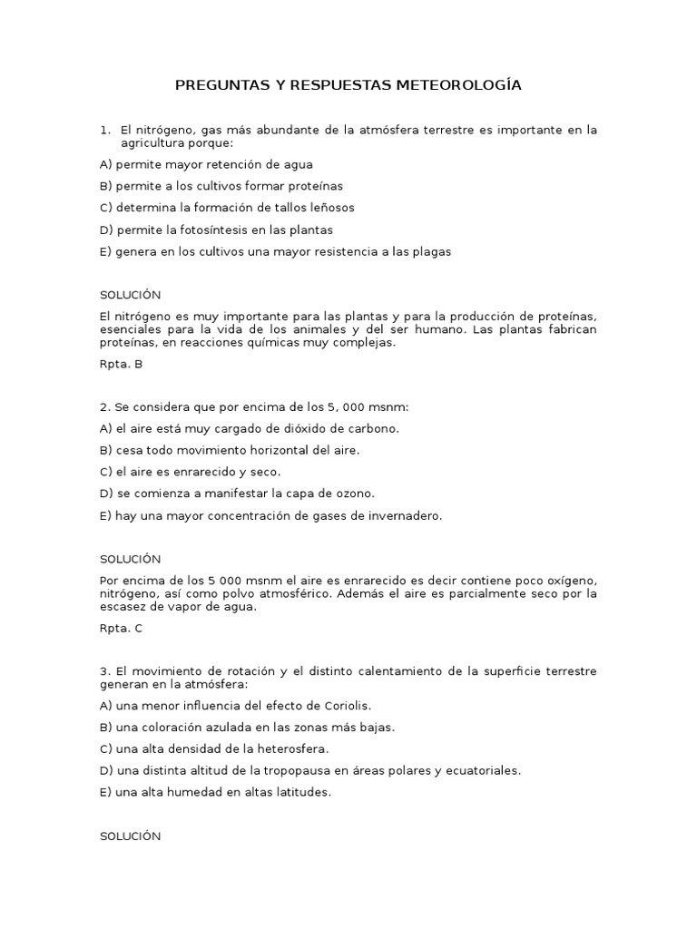 Preguntas y Respuestas sobre Clima | PDF | Atmósfera de tierra ...