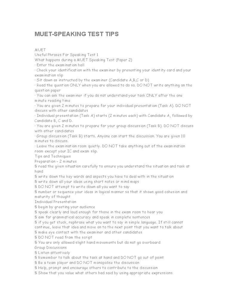 Muet-Speaking Test Tips | PDF | Test (Assessment) | Body Language