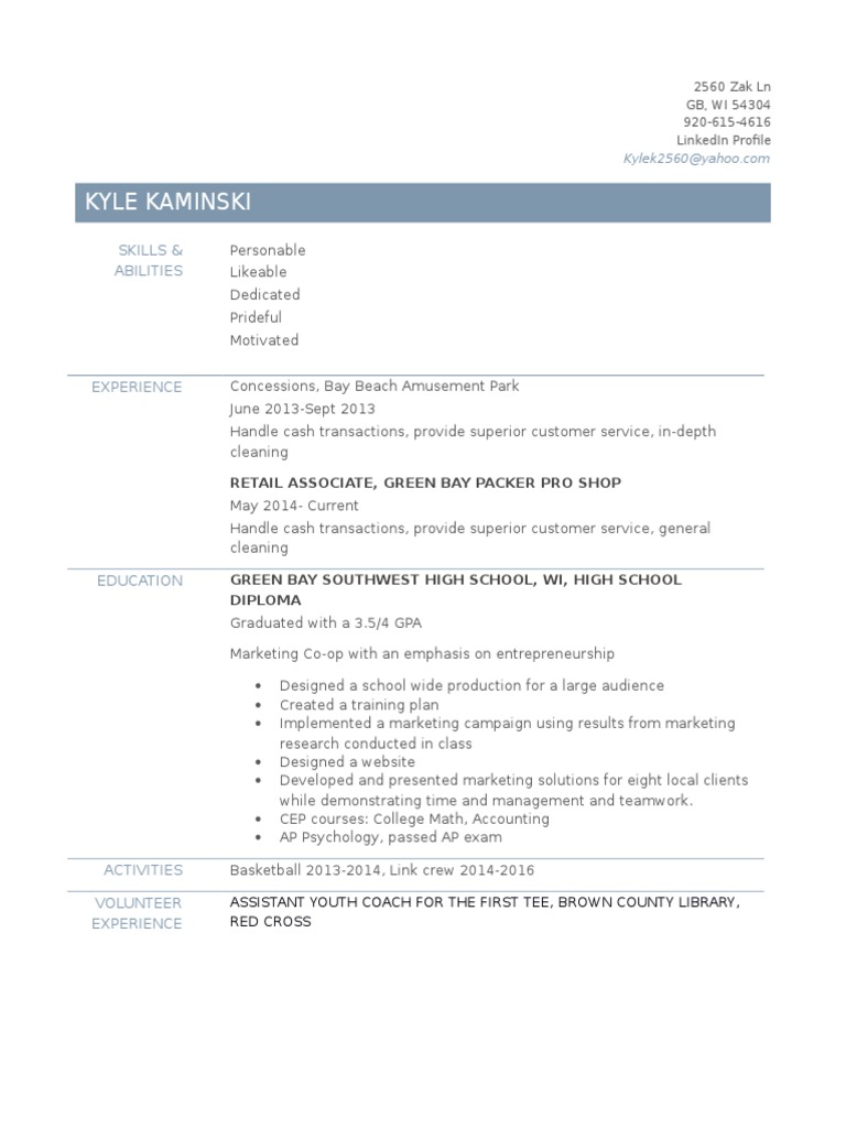 Kyle Kaminski's Resume and Skills Overview | PDF
