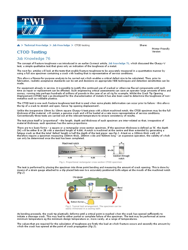 CTOD Testing: Job Knowledge 76 | PDF | Fracture | Fracture Mechanics