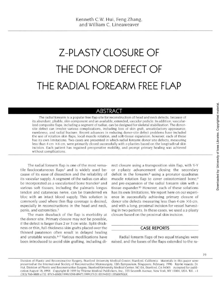 Z Plasty Closure of The Donor Defect of The Radial Forearm Free Flap ...