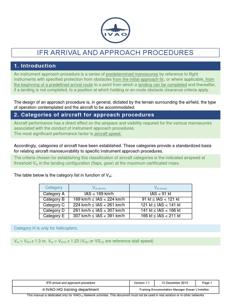 Ifr Arrival and Approach Procedures: Category V V | PDF | Instrument ...