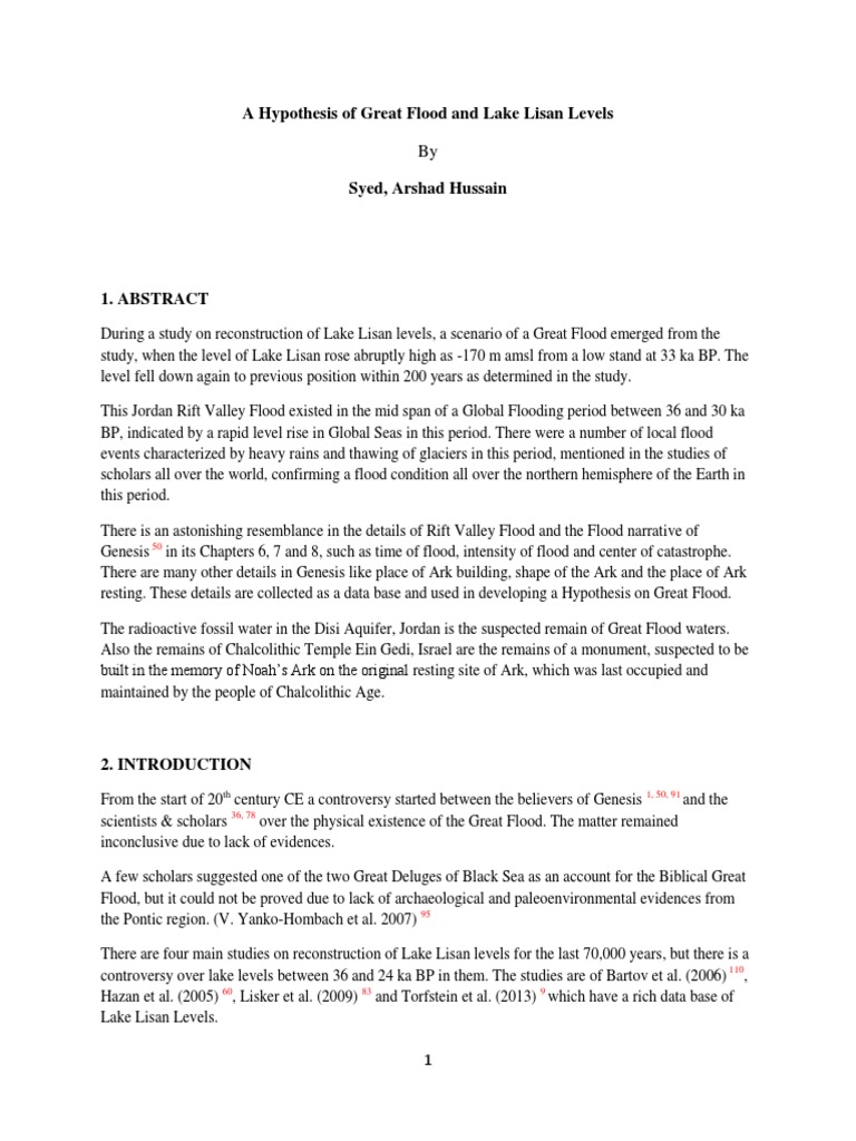 A Hypothesis of Great Flood and Lake Lisan Levels | PDF | Genesis Flood ...