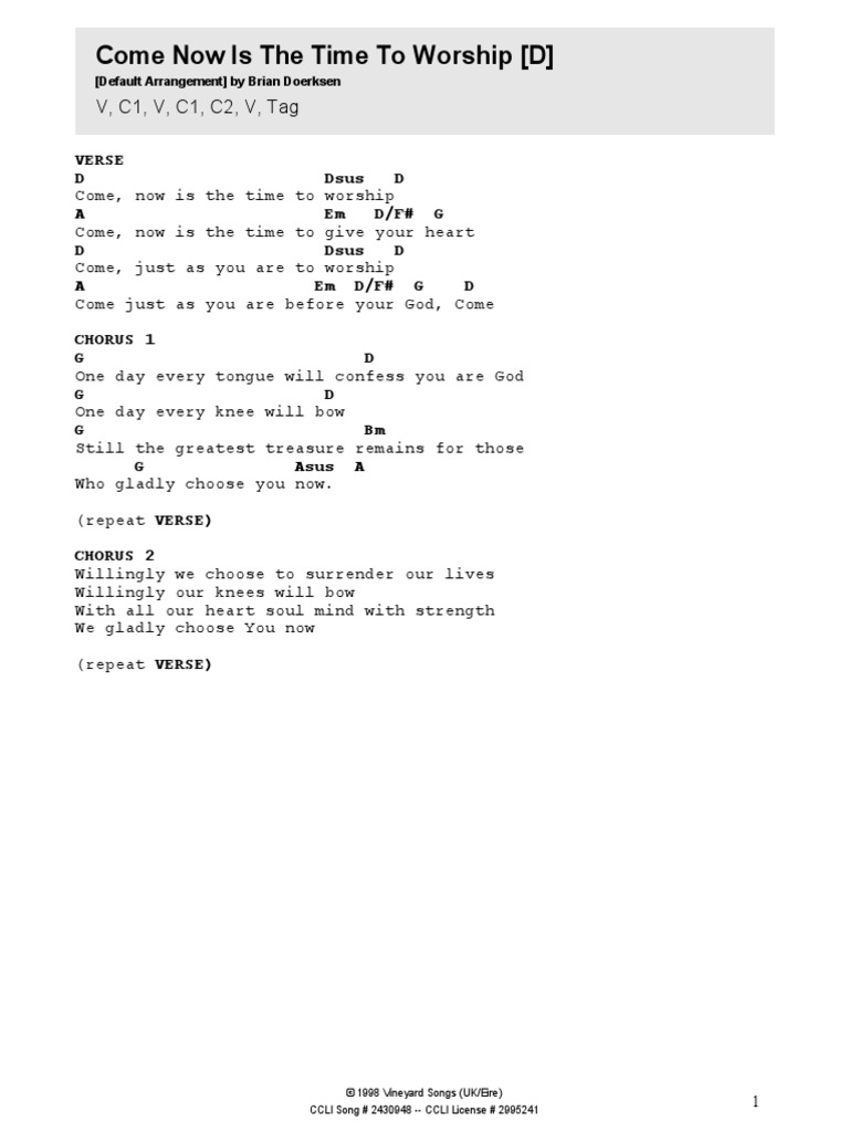 Come Now Is The Time To Worship Lyrics | PDF