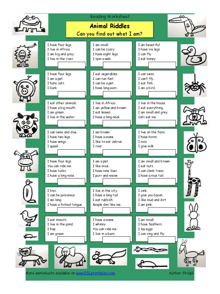 Animal Riddles Worksheet and Game | PDF | Language Arts & Discipline
