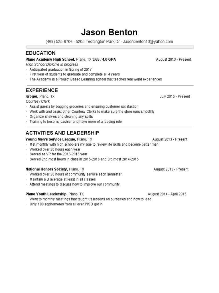 Jason Benton - High School Resume | PDF