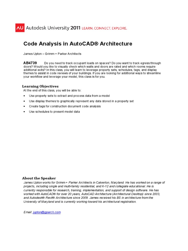 Code Analysis in Autocad® Architecture: Learning Objectives | PDF ...