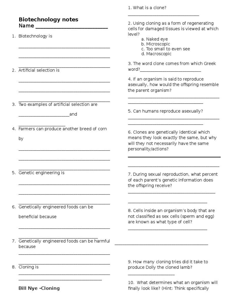 Biotechnology and Cloning Study Guide | PDF