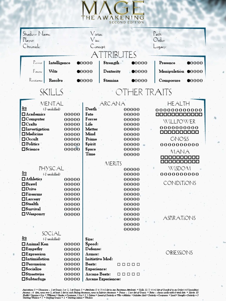 Mage The Awakening Character Sheet | PDF