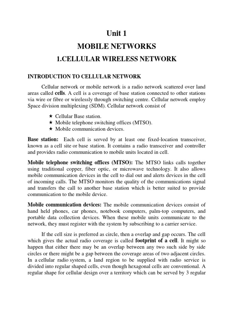 Unit 1 Mobile Networks: 1.cellular Wireless Network | PDF | Cellular ...