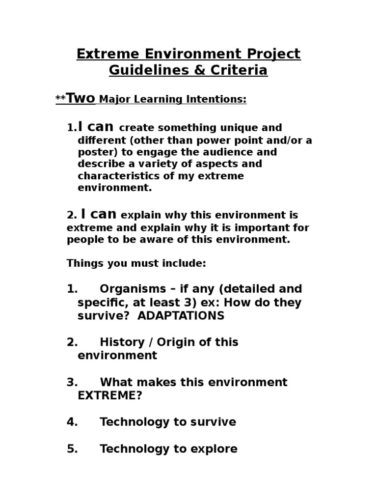 Extreme Environment Project Guidelines | PDF | Travel | Science ...