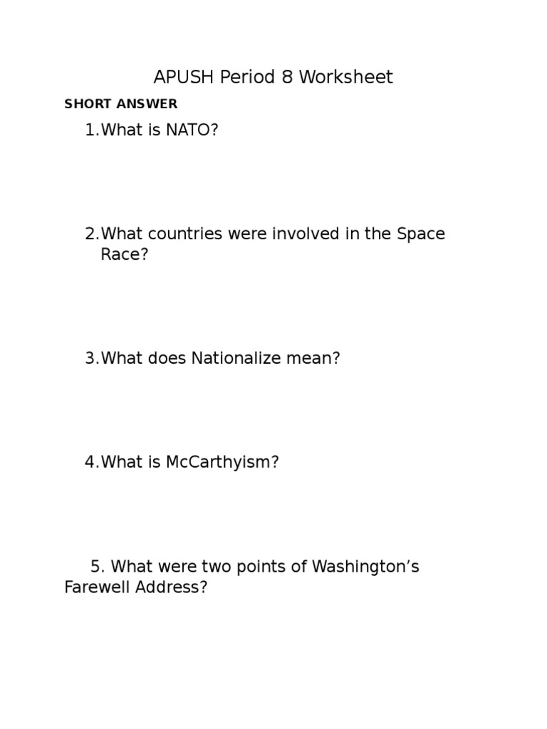 Apush Period 8 Worksheet | PDF | Politics | History