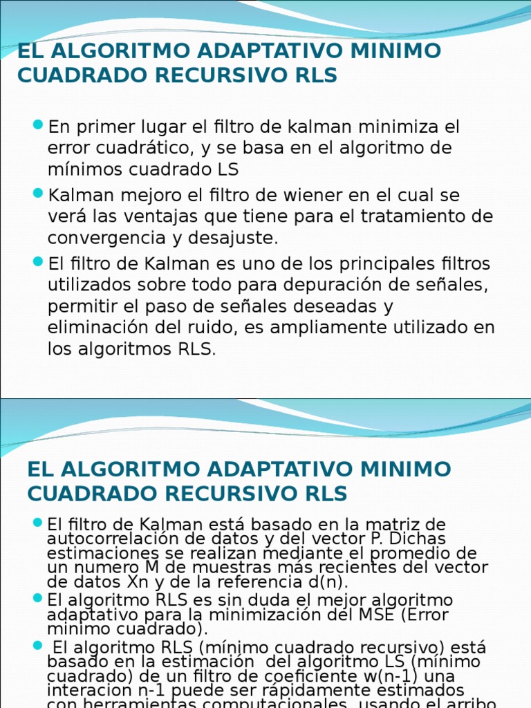 El Algoritmo Adaptativo Minimo Cuadrado Recursivo Rls | PDF | Filtro ...