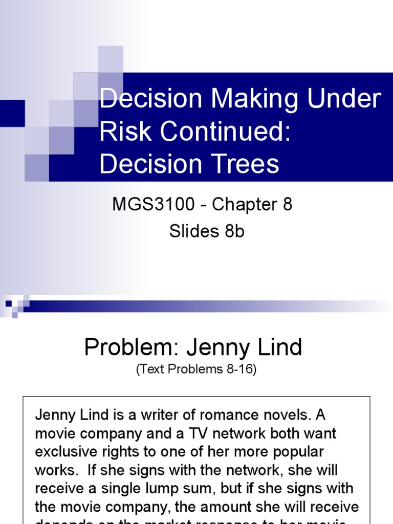Decision Making Under Risk Continued: Decision Trees: MGS3100 - Chapter ...