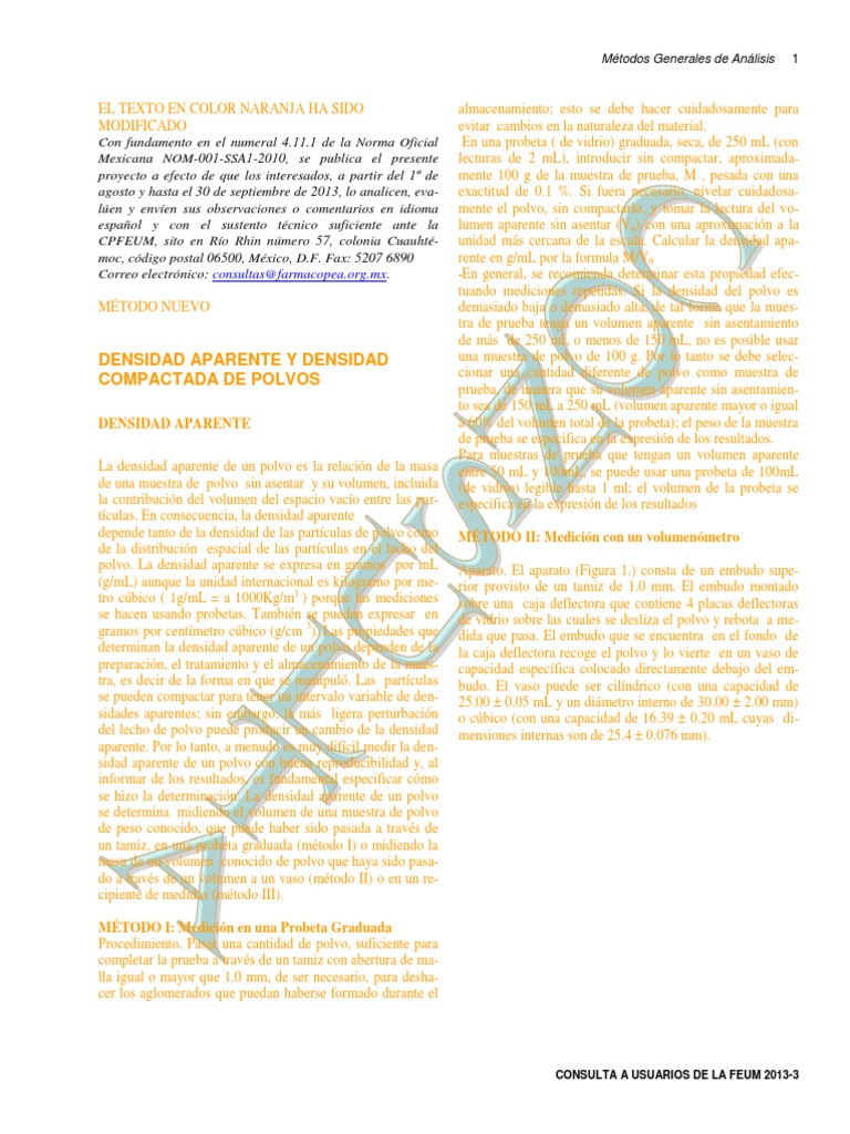 Densidad Aparente y Compactada de Polvos | PDF | Densidad | Volumen