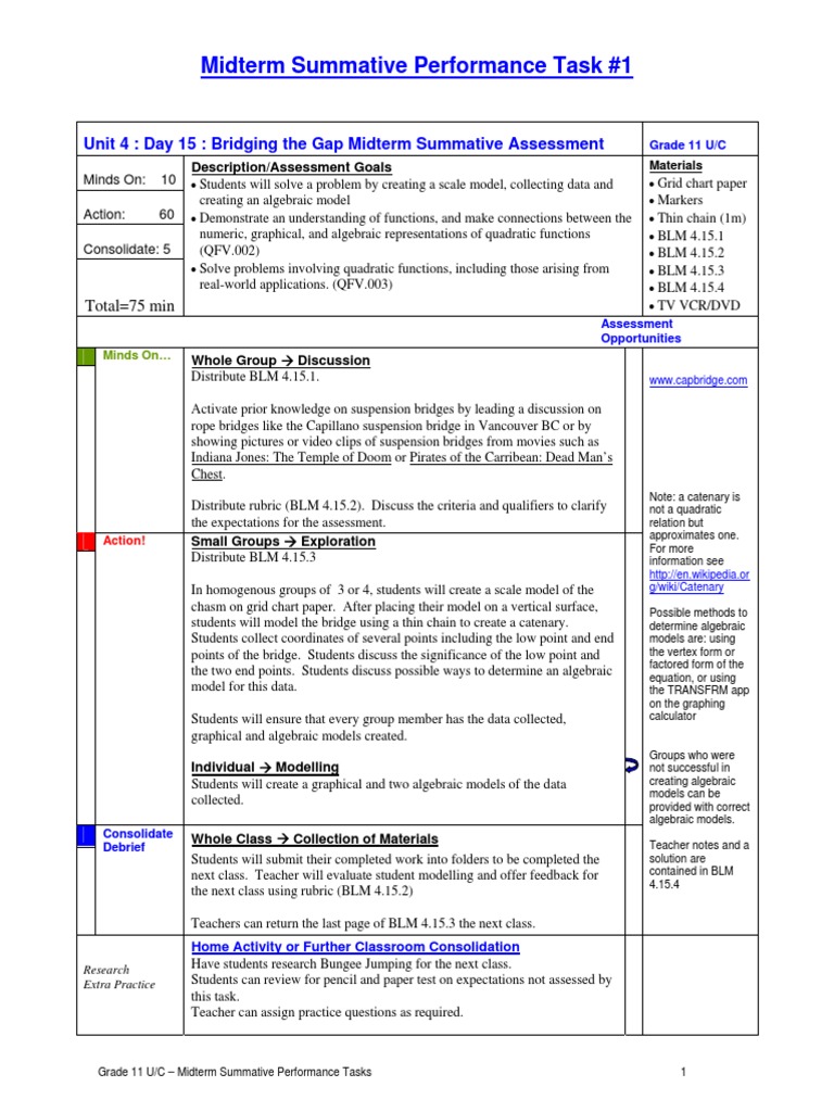 Midterm Summative Performance Task #1: Unit 4: Day 15: Bridging The Gap ...