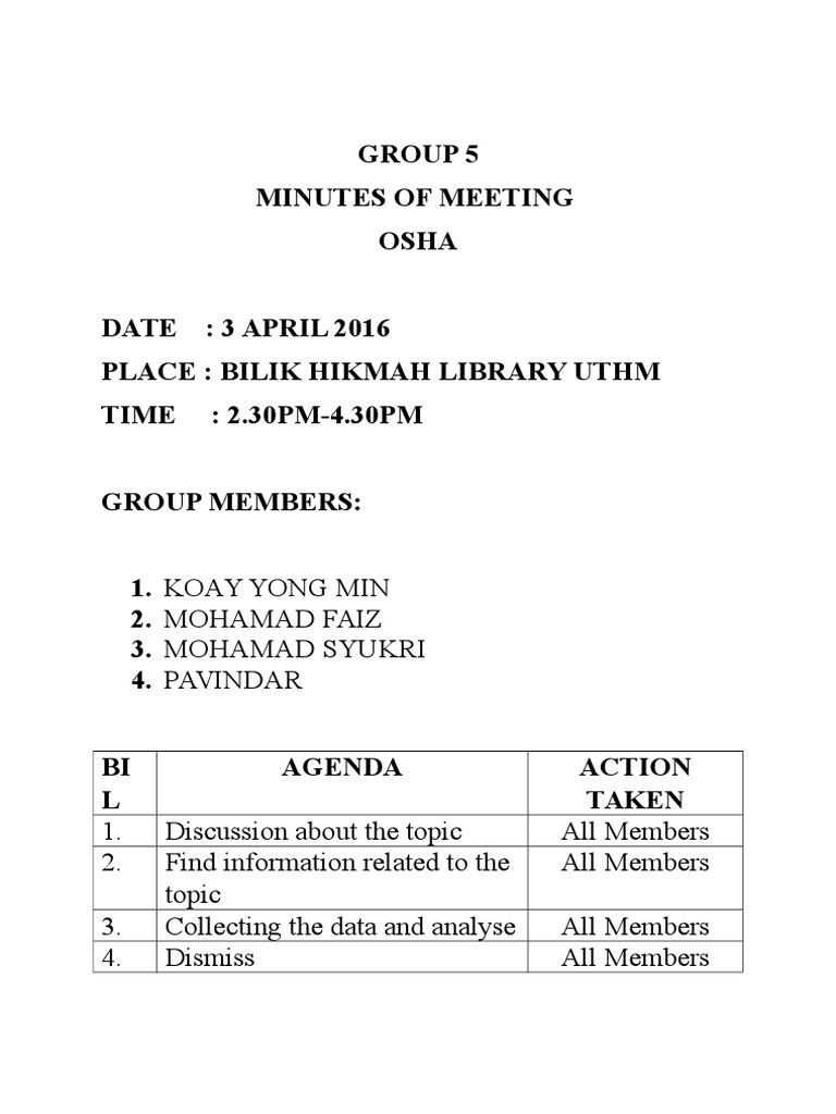 Minutes of Meeting Osha | PDF | Business
