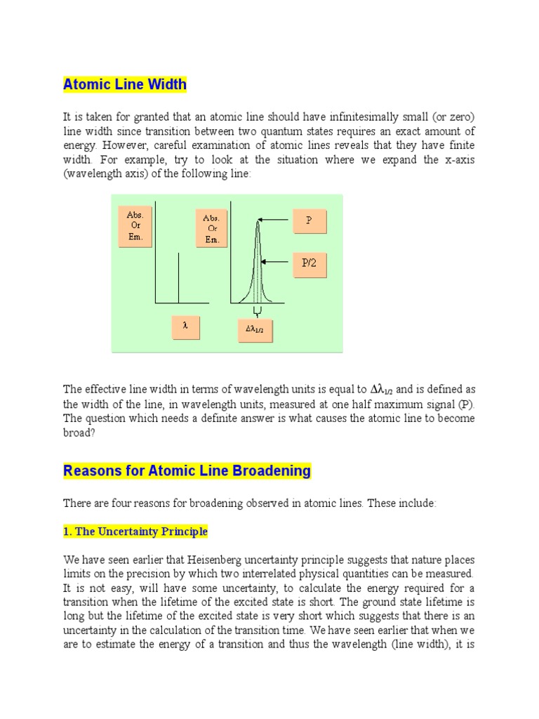 Atomic Line Width: 1. The Uncertainty Principle | PDF | Spectral Line ...