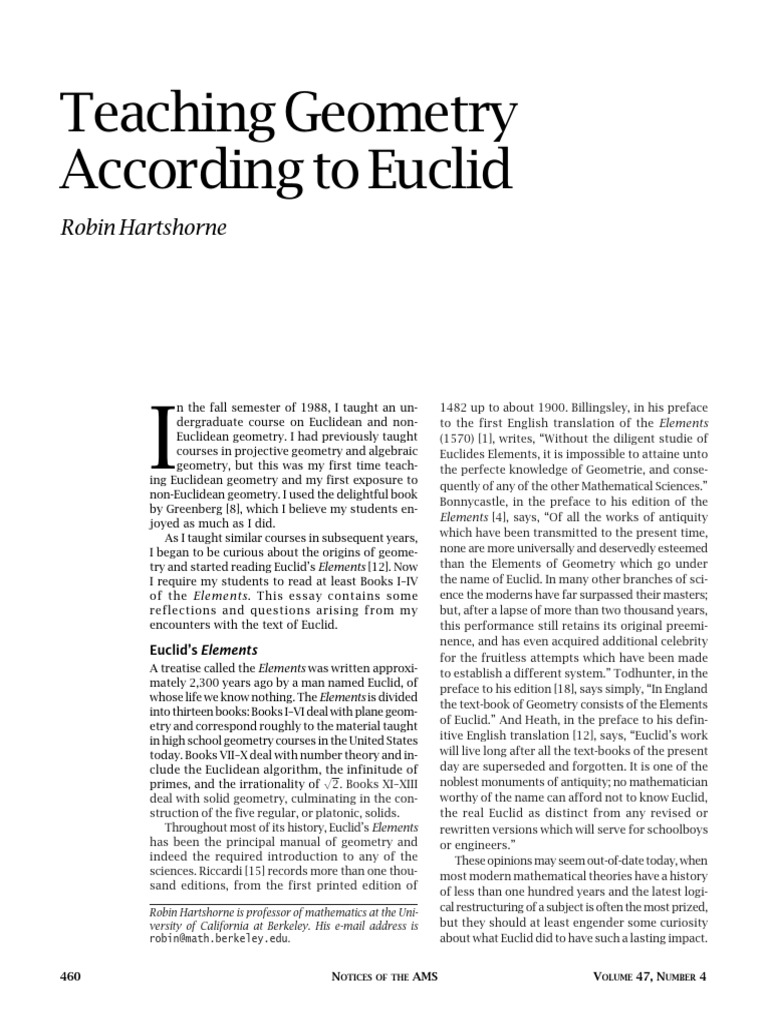 Teaching Geometry According To Euclid: Robin Hartshorne | PDF ...