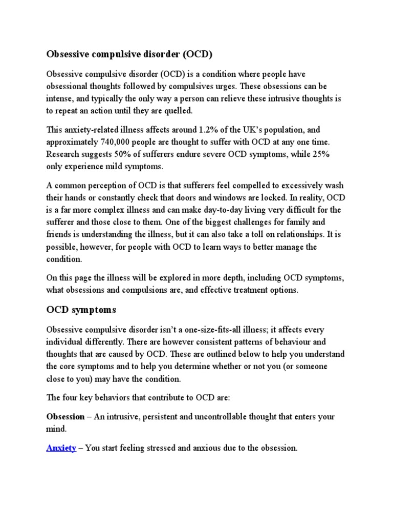 Obsessive Compulsive Disorder (OCD) : Obsession - An Intrusive ...