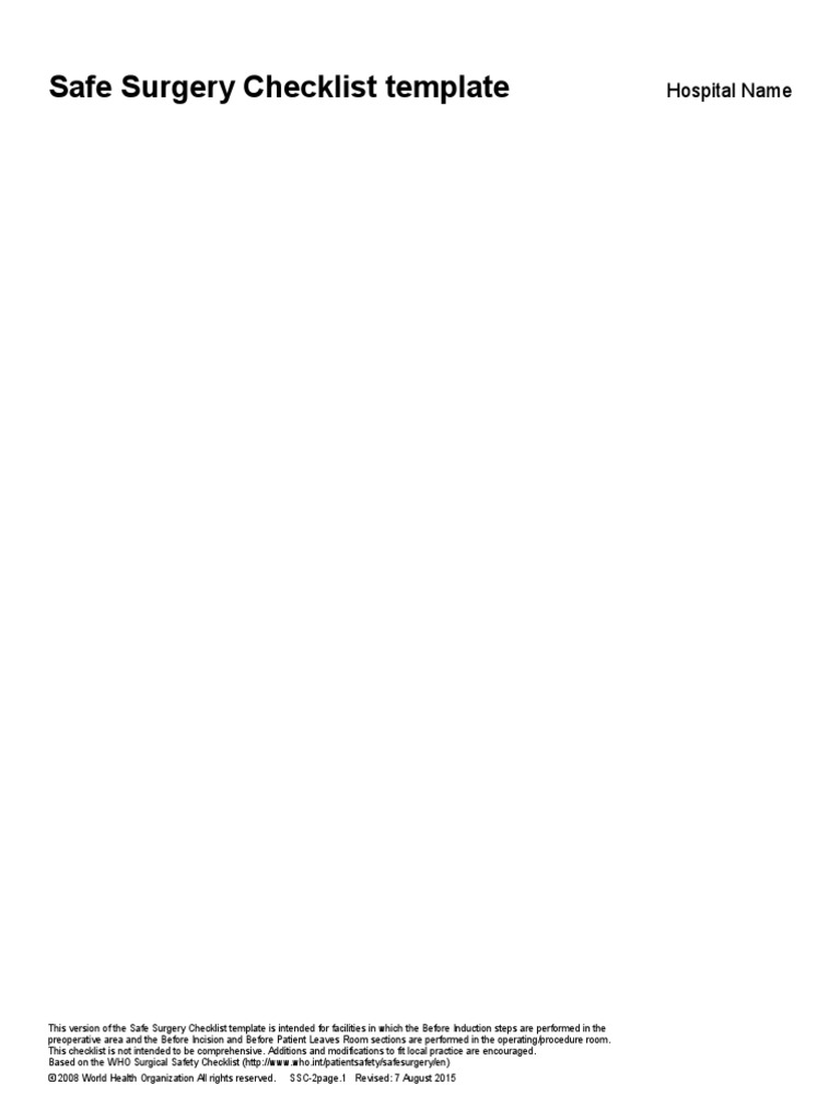 Safe Surgery Checklist Template | Surgery | Anesthesia