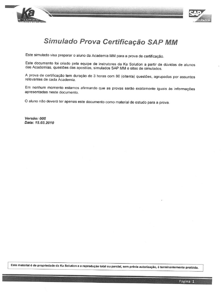 Simulado Prova Certificação SAP MM