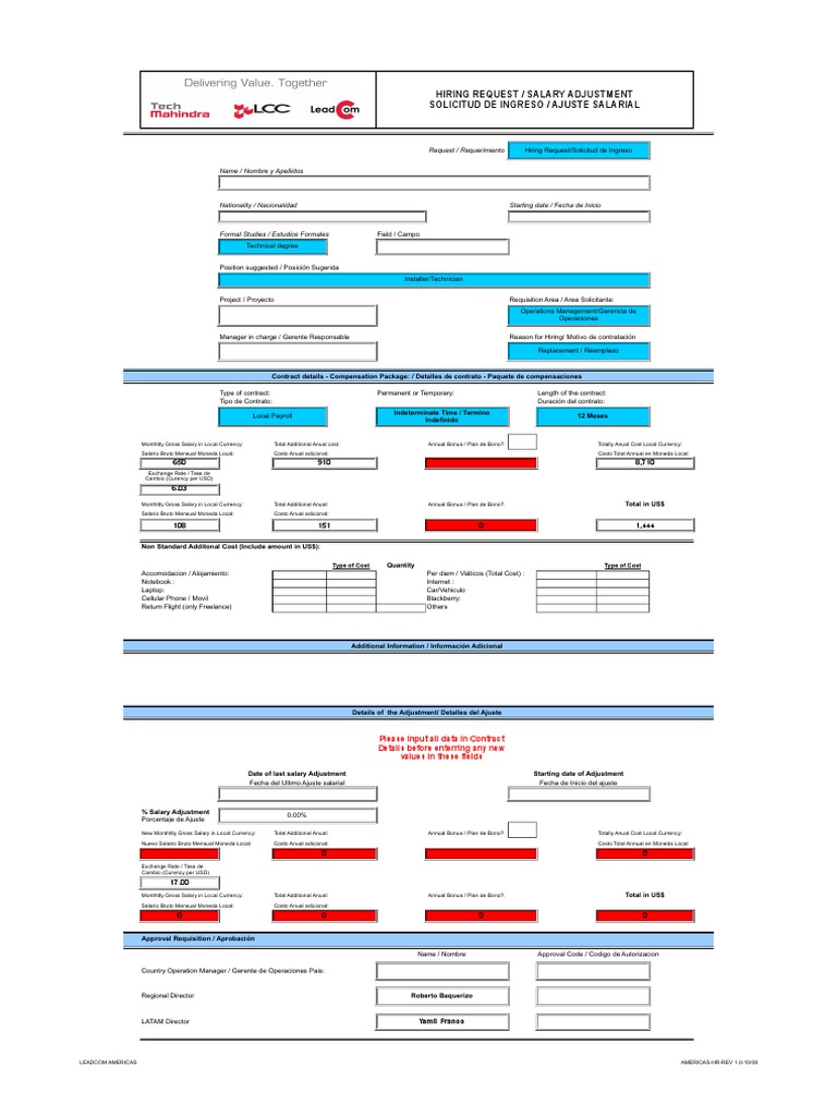 Hiring Request Form for Technician | PDF | Business | Economy (General)