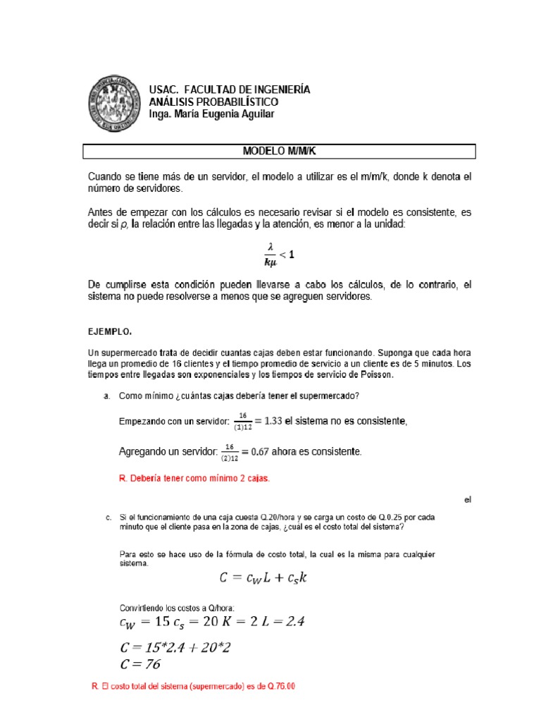 Ejemplo Teoria de Colas - Modelo MM1 Finito | PDF