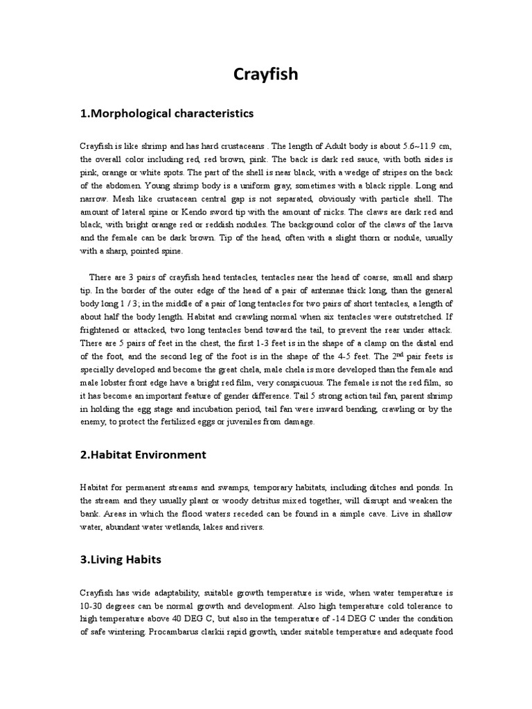Crayfish: 1.morphological Characteristics | PDF | Fertilisation | Ovary