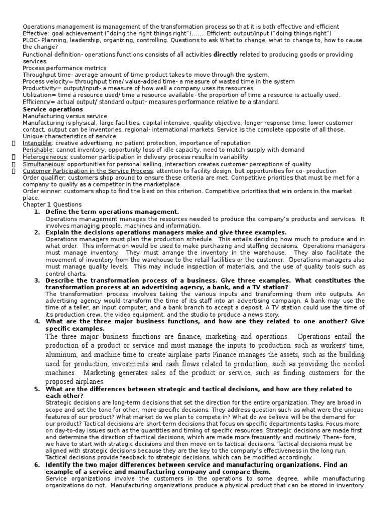 What Is OM Cheatsheet | PDF | Forecasting | Operations Management