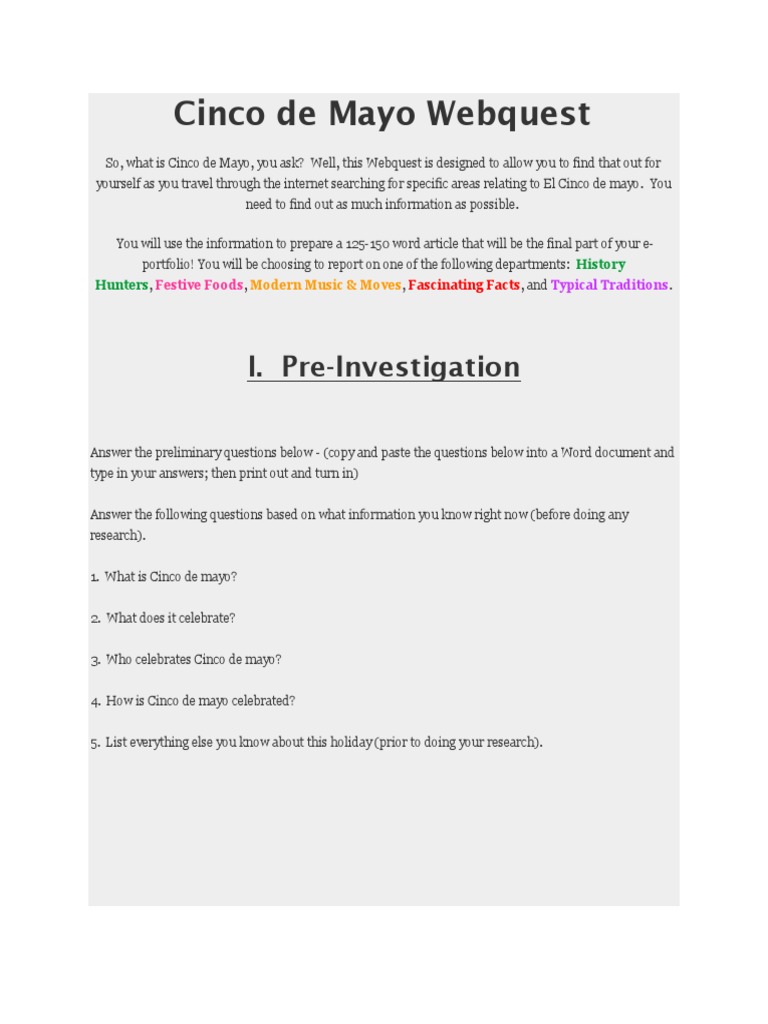 Explore Cinco de Mayo: A Webquest Guide | PDF | Mexican Cuisine | Mexico