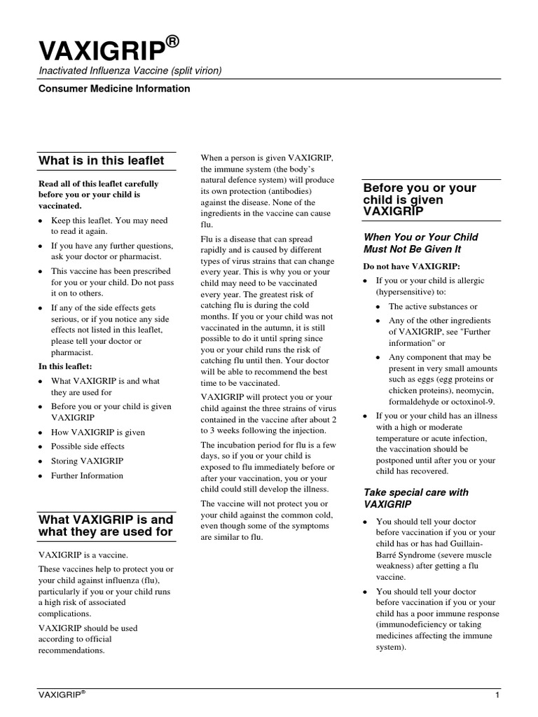 Vaxigrip Injection | PDF
