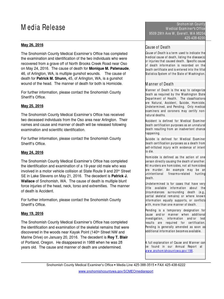 Snohomish County Medical Examiner's Report | Download Free PDF | Death ... Snohomish County Medical Examiner's Report | Download Free PDF | Death ...