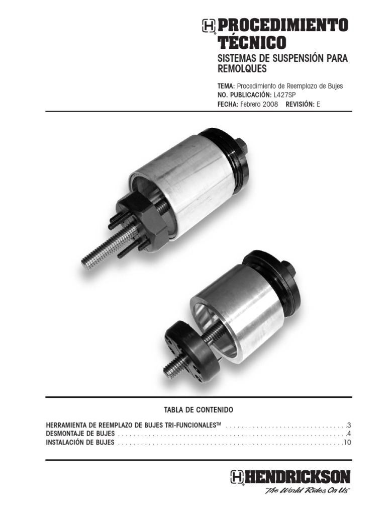 Hendrickson Procedimiento de Reemplazo de Bujes PDF | PDF | Tornillo | Herramientas