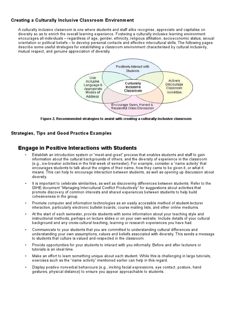 Culturally Inclusive Classroom Strategies | PDF | Cross Cultural ...