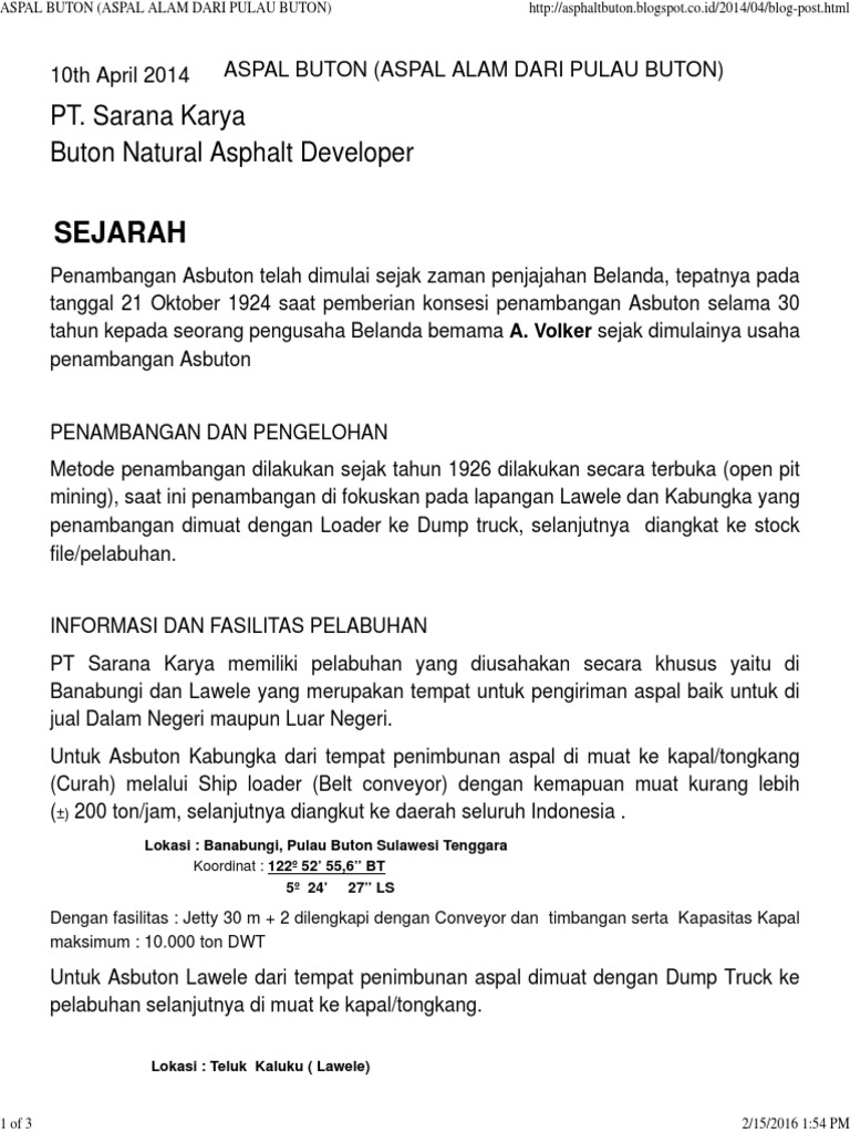 Aspal Buton (Aspal Alam Dari Pulau Buton) PDF | PDF