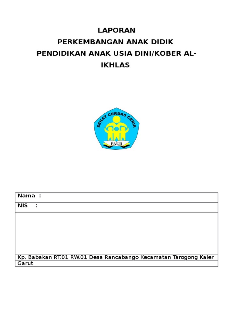 c.18 Contoh Cover Raport Paud TK KB Tpa | PDF